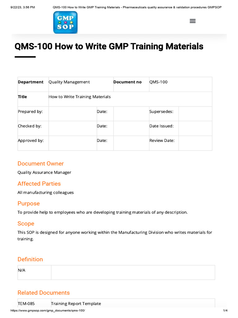 Write GMP Training Materials Guide | PDF | Quality Assurance