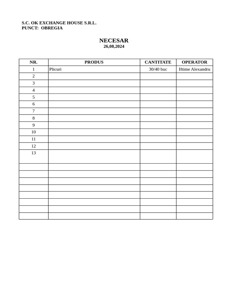 Necesar Exchange Obregia 24 | PDF