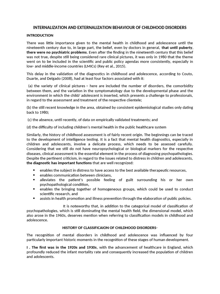 Internalization and Externalization Behaviour of Childhood Disorders ...