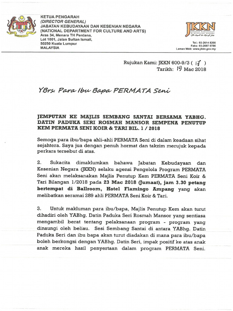 Surat Jemput Parents | PDF