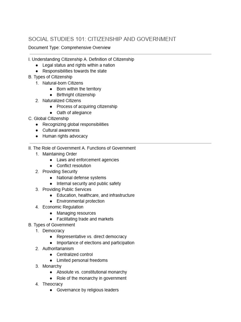 Social Studies 101 - Citizenship and Government | PDF | Citizenship ...