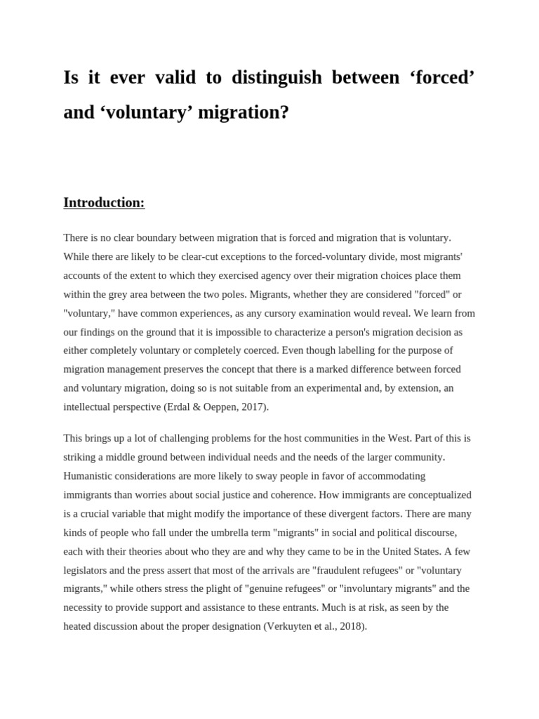 Forced Vs Voluntary Migration-1 | PDF | Human Migration | Immigration