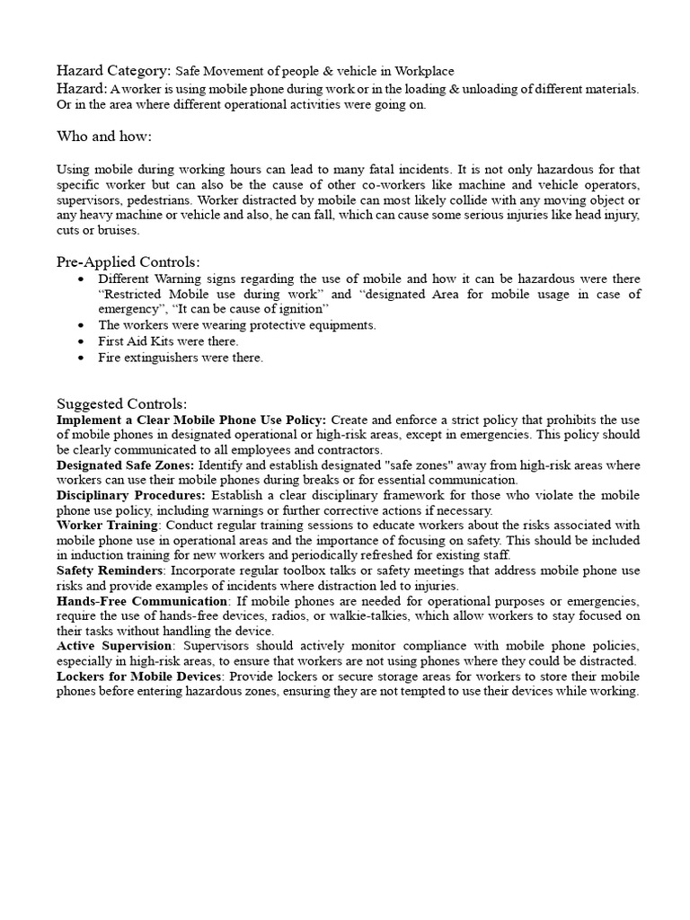 Safe Movement of People & Vehicle in Workplace | PDF | Mobile Phones ...