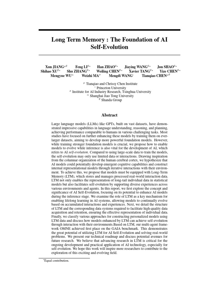 Long Term Memory - The Foundation of AI Self-Evolution | PDF ...