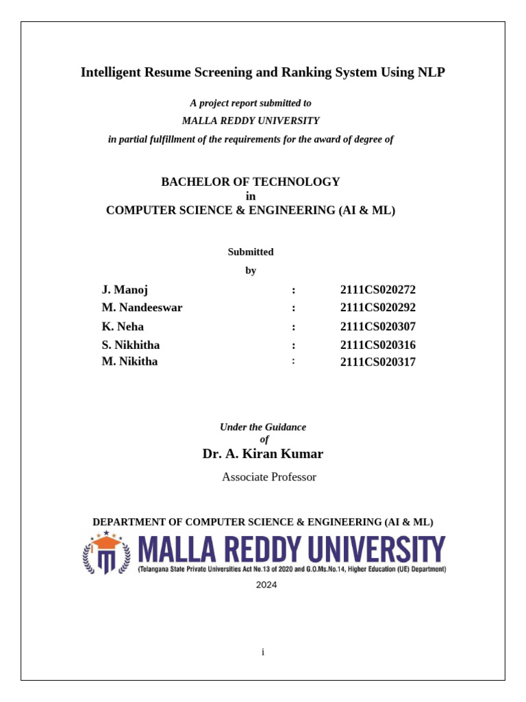 Intelligent Resume Screening and Ranking System Using NLP | PDF | Machine Learning | Résumé