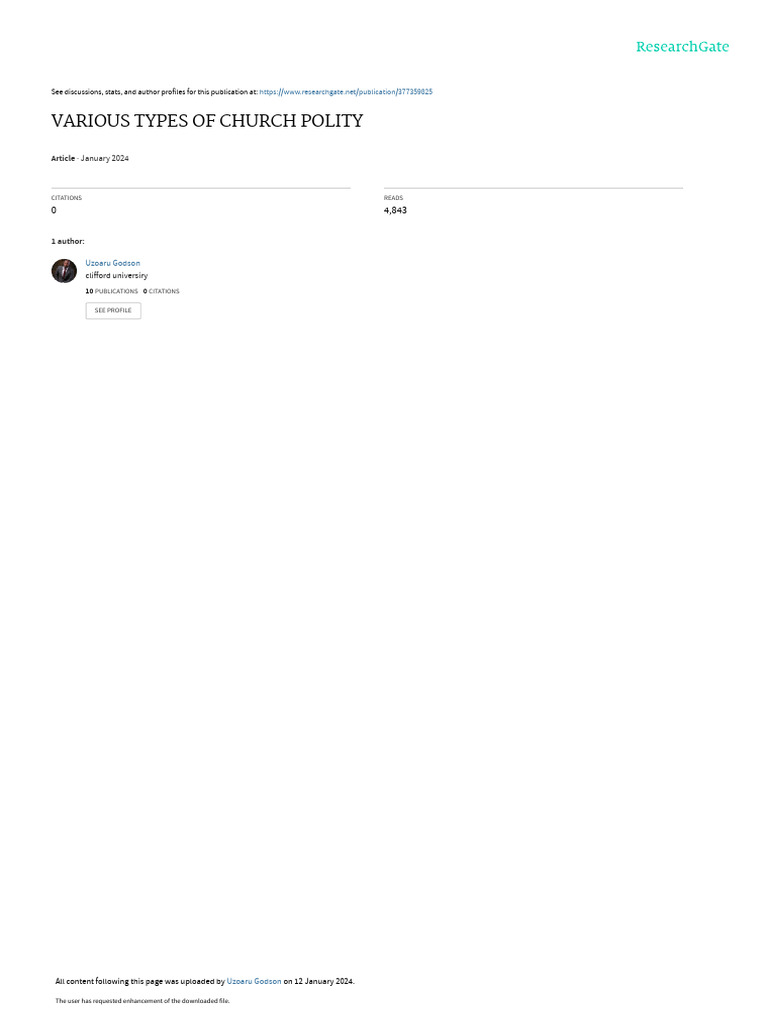 Various Types of Church Polity | PDF | Christian Church | Pope