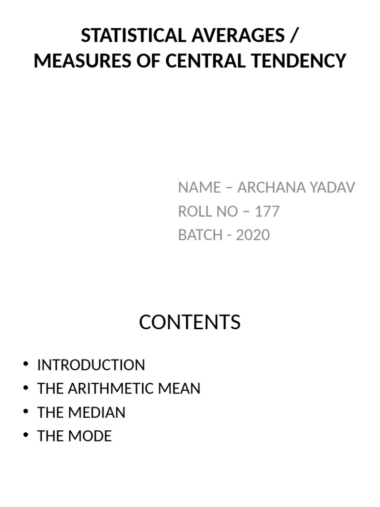 Statistical Averages Guide | PDF | Mean | Average