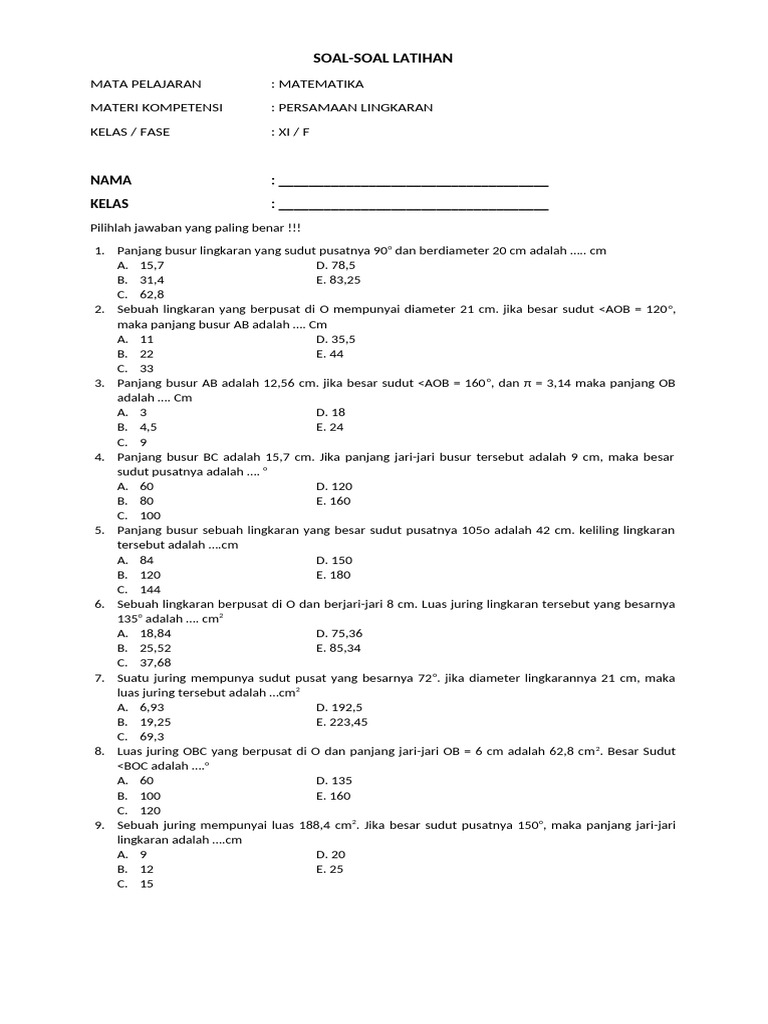 Soal Latihan Lingkaran Kurmer | PDF