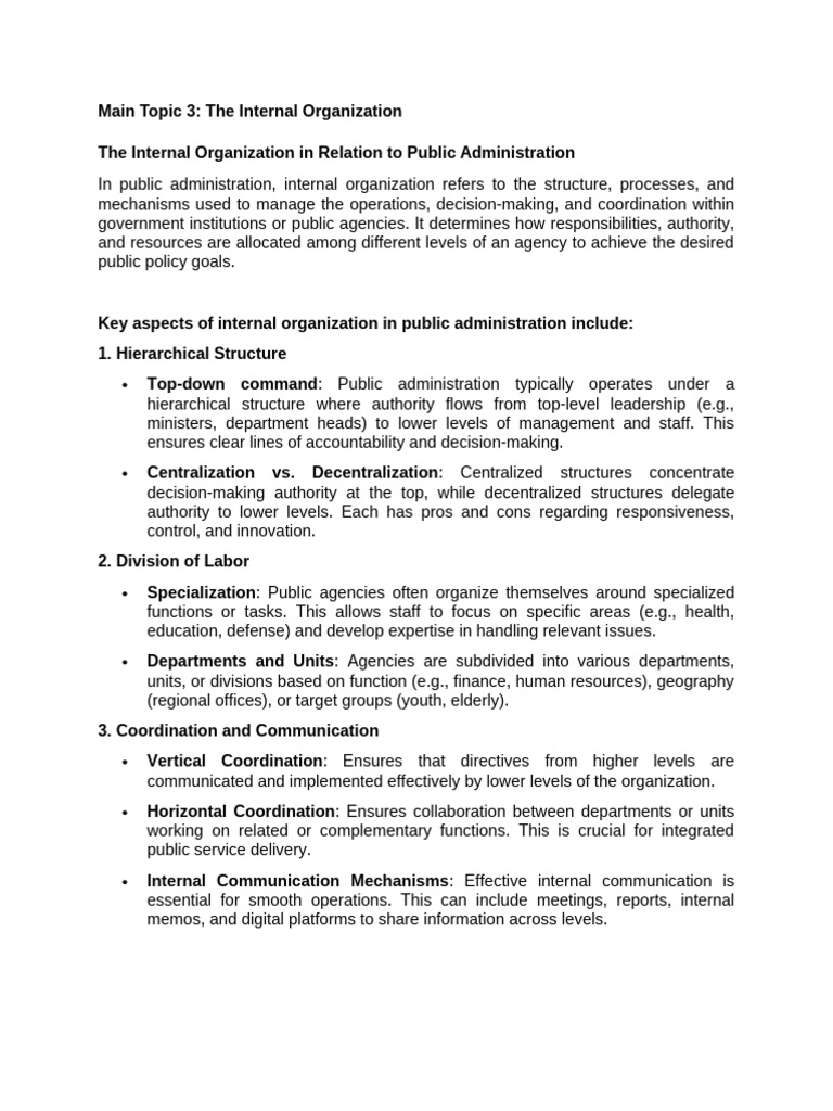 Internal Organization in Public Administration | PDF | Strategic ...