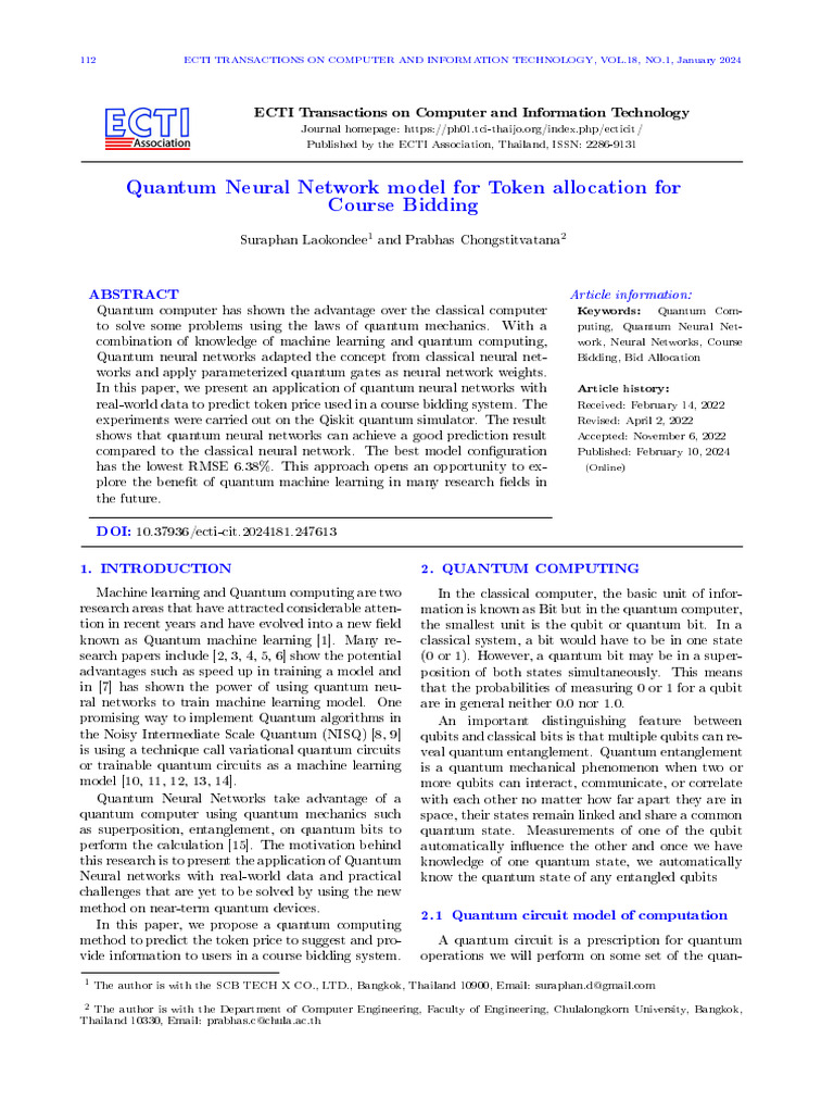 Quantum Neural Network Model For Token Allocation | PDF | Quantum ...