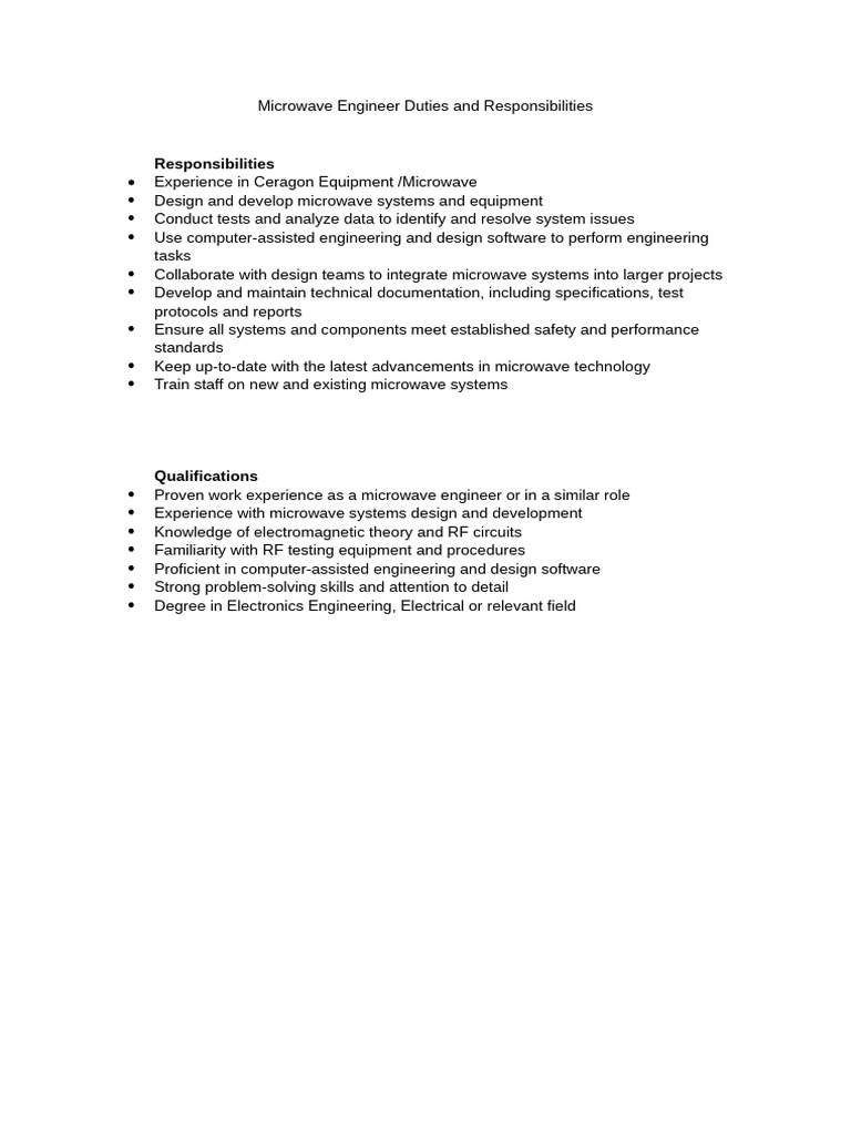 Microwave Engineer Job Overview | PDF