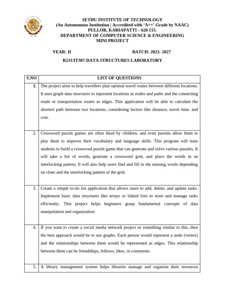 R21UIT307-Mini Project Question | PDF | Computer Programming | Computing
