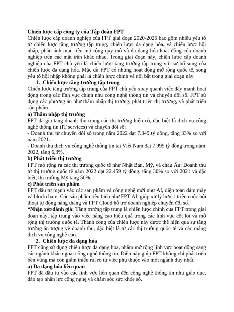Chiến lược cấp công ty của Tập đoàn FPT | PDF