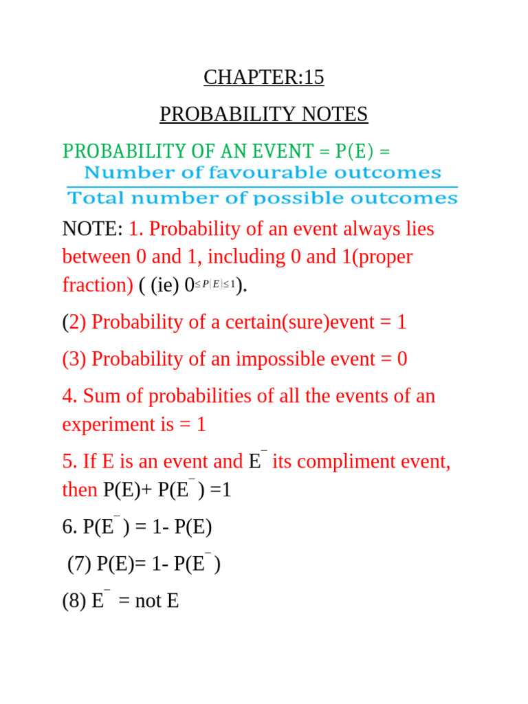 PROBABILITY NOTES - CHAPTER 15 - Modified | PDF | Odds | Gaming Devices