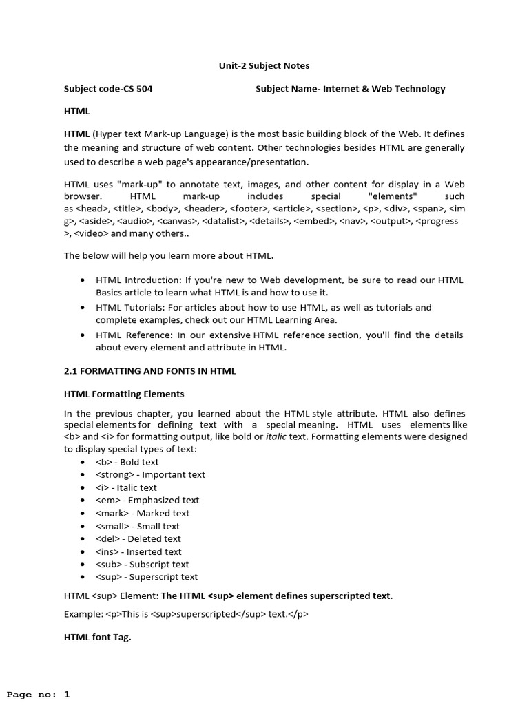 HTML Basics and Formatting Guide | PDF | Html Element | World Wide Web