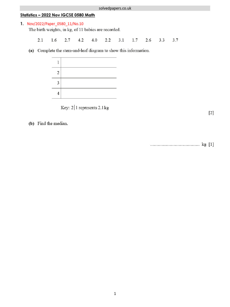 2022N Statistics IGCSE 0580 Math | PDF
