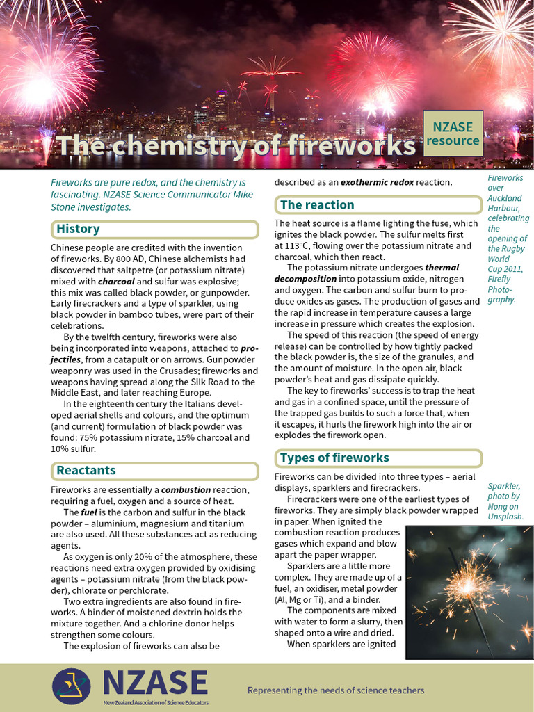 Chemistry Behind Fireworks Explained | PDF | Fireworks | Gunpowder