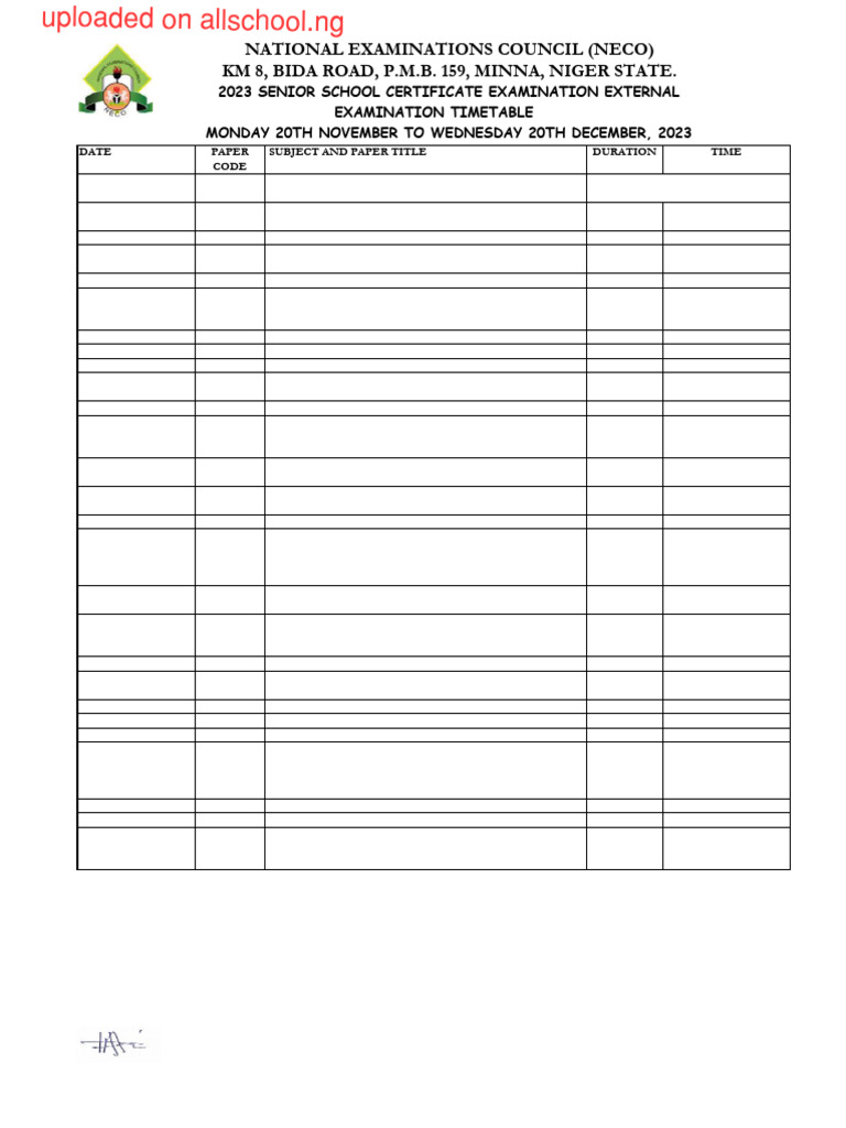 NECO GCE Timetable 2023 | PDF