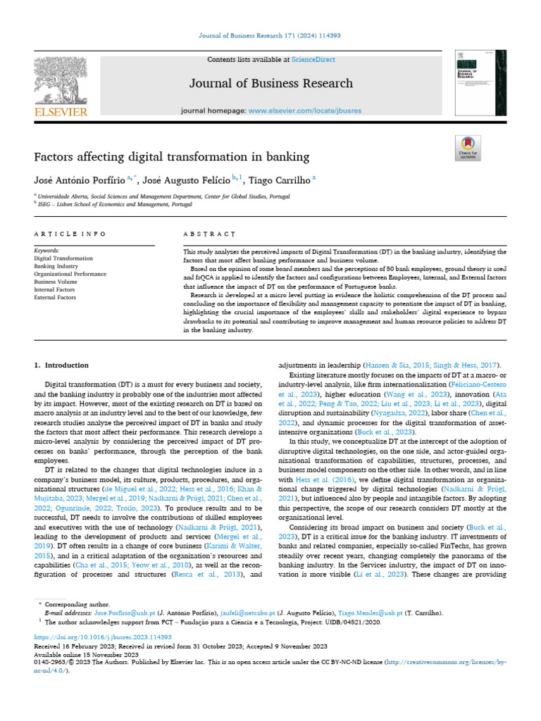 Factor Affecting Digital Transformation in Banking | PDF | Strategic Management | Banks