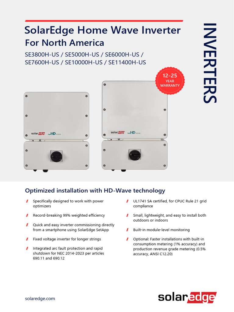 SolarEdge Home Wave SE3800H-US 5mCT7mw | PDF | Power Inverter | Analog ...