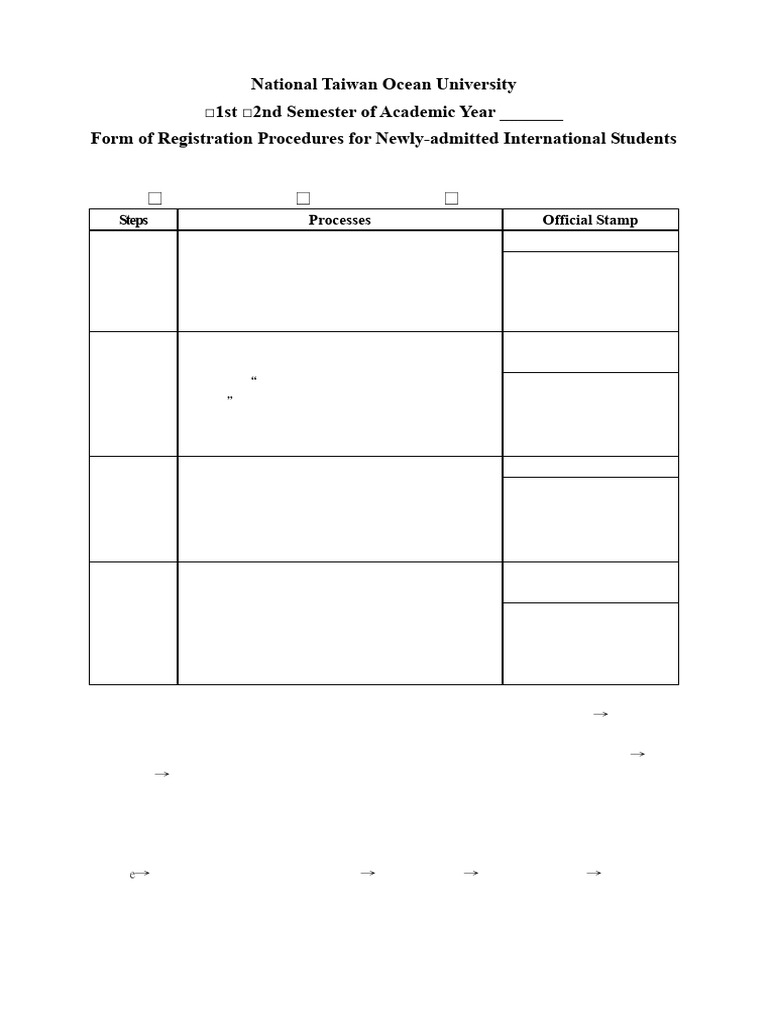 National Taiwan Ocean University 1st 2nd Semester of Academic Year - Form of Registration ...