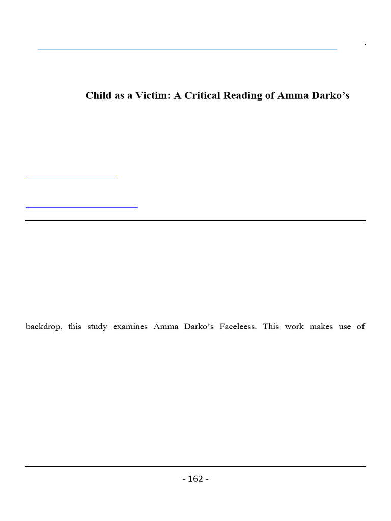The Girl-Child As A Victim A Critical Reading of Amma Darko's Faceless ...