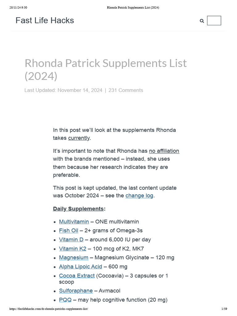 Rhonda Patrick Supplements List (2024) | PDF | Omega 3 Fatty Acid ...