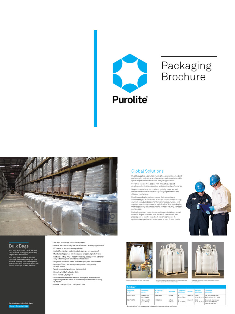 Purolite Packaging Brochure | PDF | Pallet | Packaging And Labeling