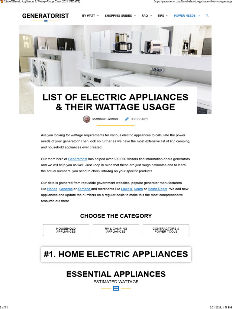 ? List of Electric Appliances & Wattage Usage Chart (2021 UPDATE) | PDF ...
