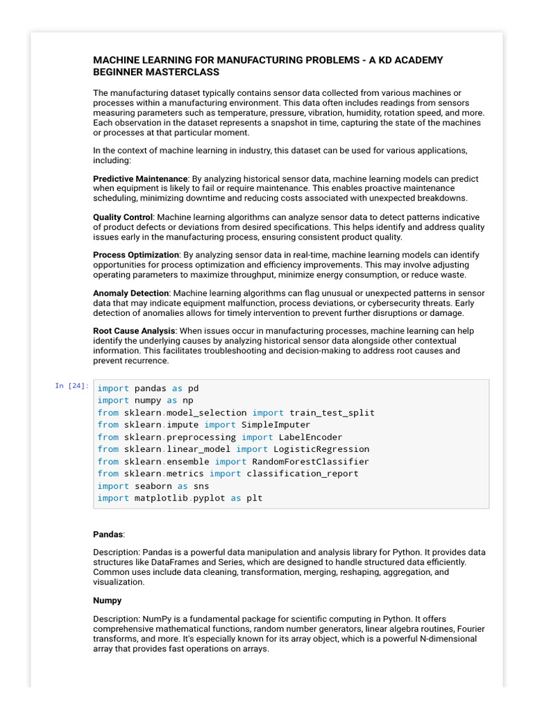 Manufacturing Machine Learning Tool Mechanical | PDF | Logistic ...