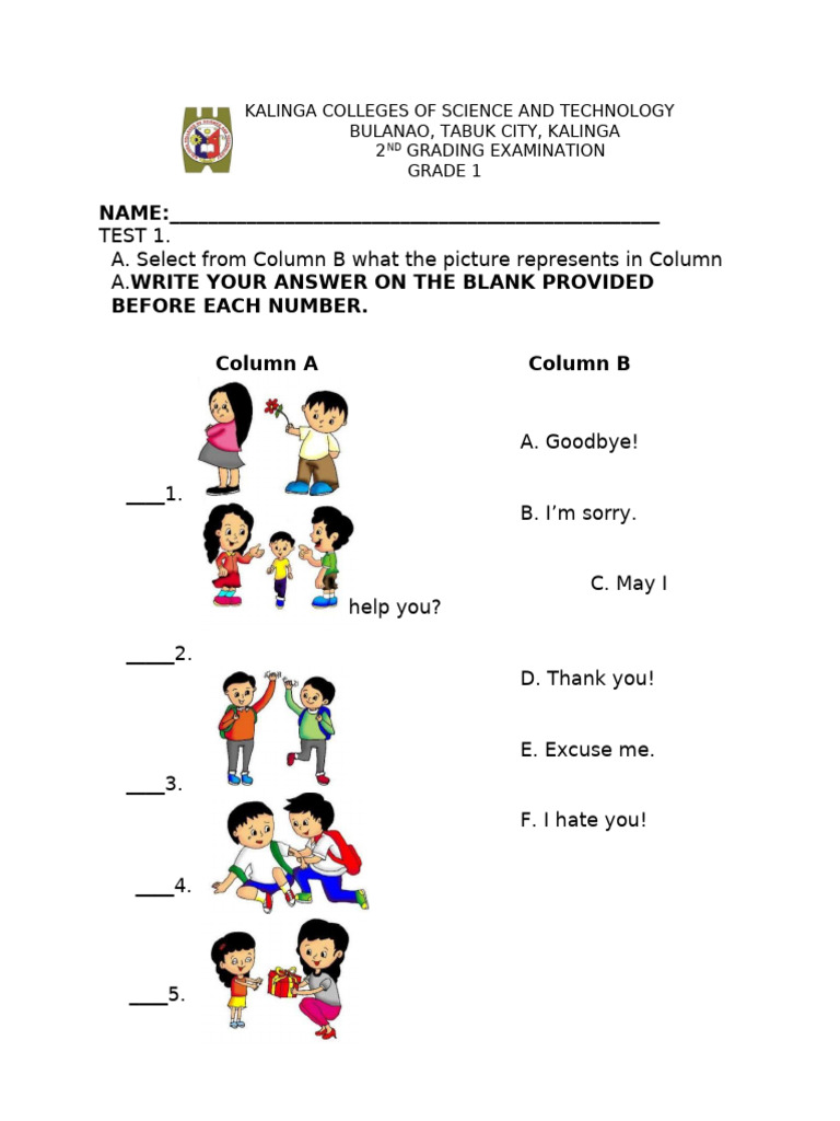 2ND Grading Examination of Grade 1 | PDF