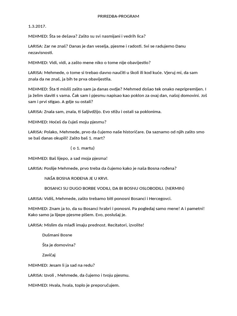 Recitacije I Igrokaz Za Državne Praznike | PDF