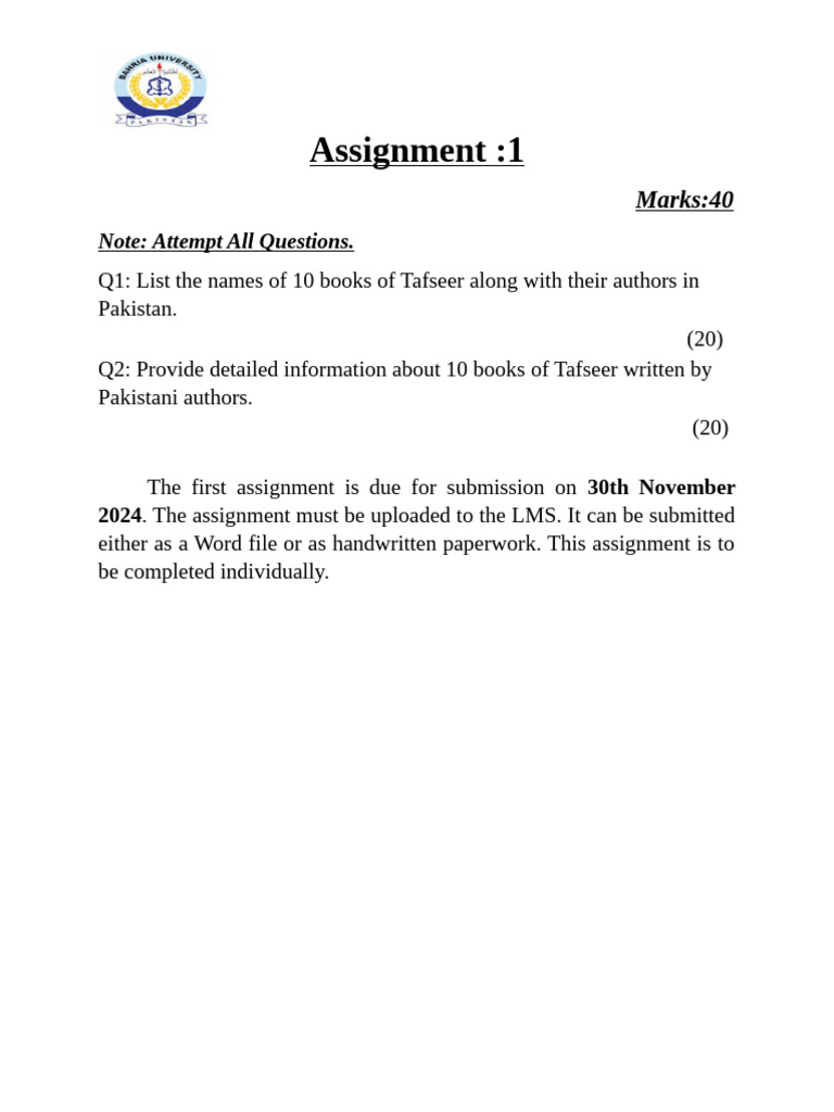 Tafseer Books Assignment Guidelines | PDF