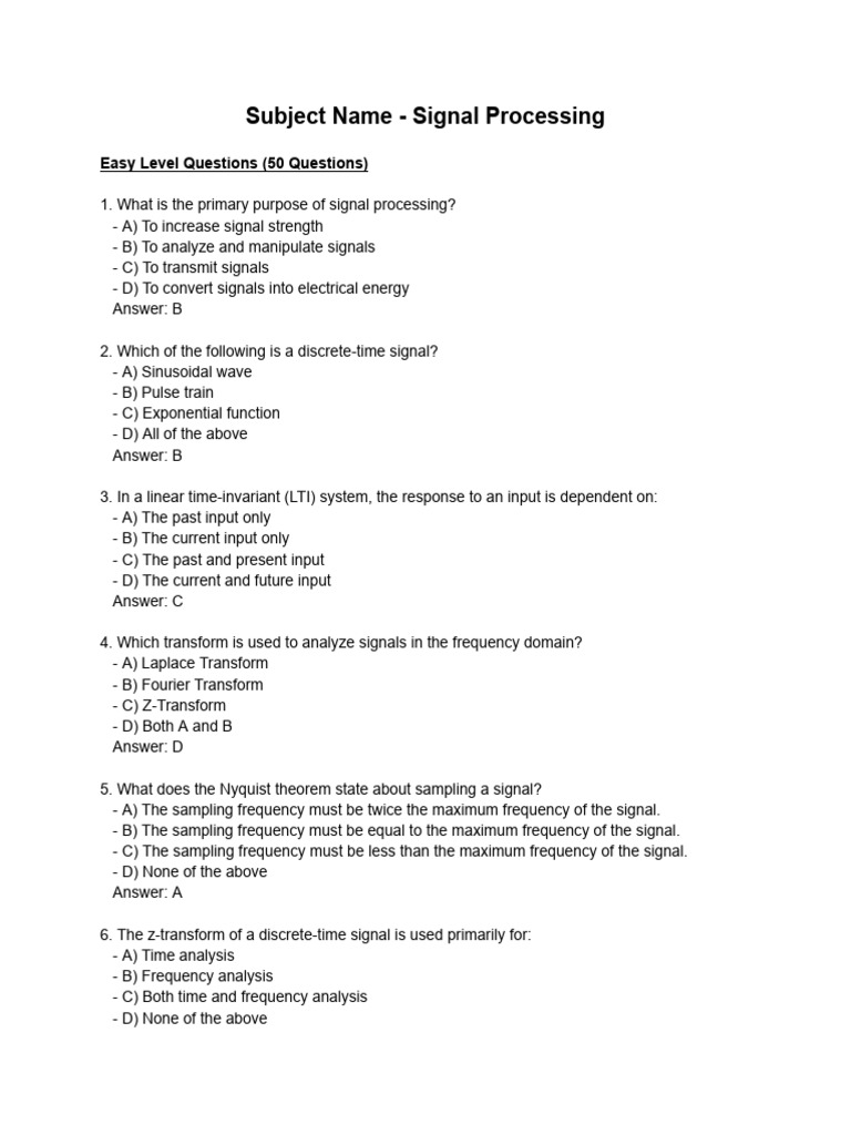 Signal Processing - 75 Questions | PDF | Digital Signal Processing | Filter (Signal Processing)