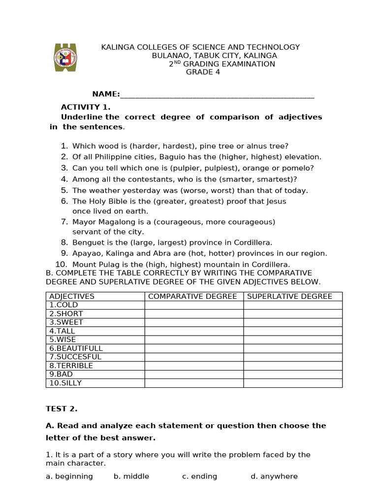 2ND Grading Examination of Grade 4 | PDF | Linguistic Typology | Languages