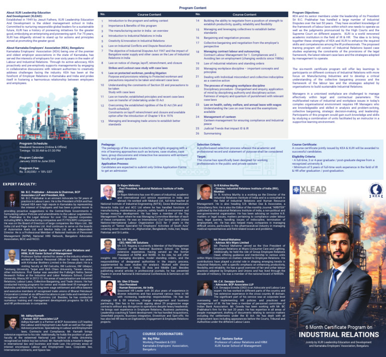 KEA XLRI Six Month Certificate Program Brochure | PDF | Employment | Labor