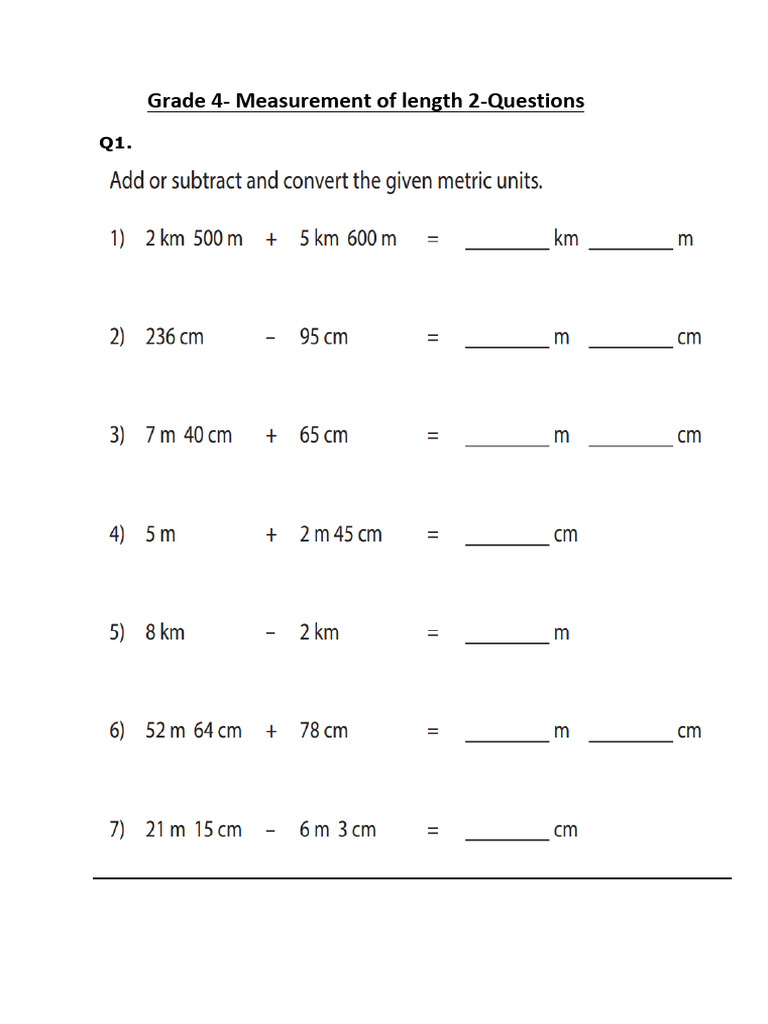 Grade 4 - Measurement of Length 2-Questions | PDF