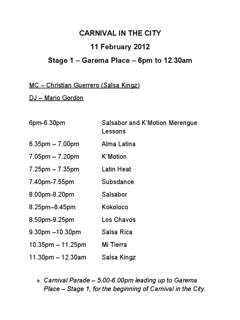Carnival in the City Event Schedule | PDF