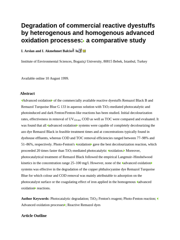 Degradation of Commercial Reactive Dyestuffs by Heterogenous and ...