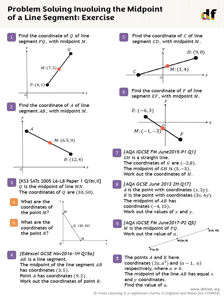 Problem Solving Using The Midpoint of A Line Segment - Exercise | PDF ...