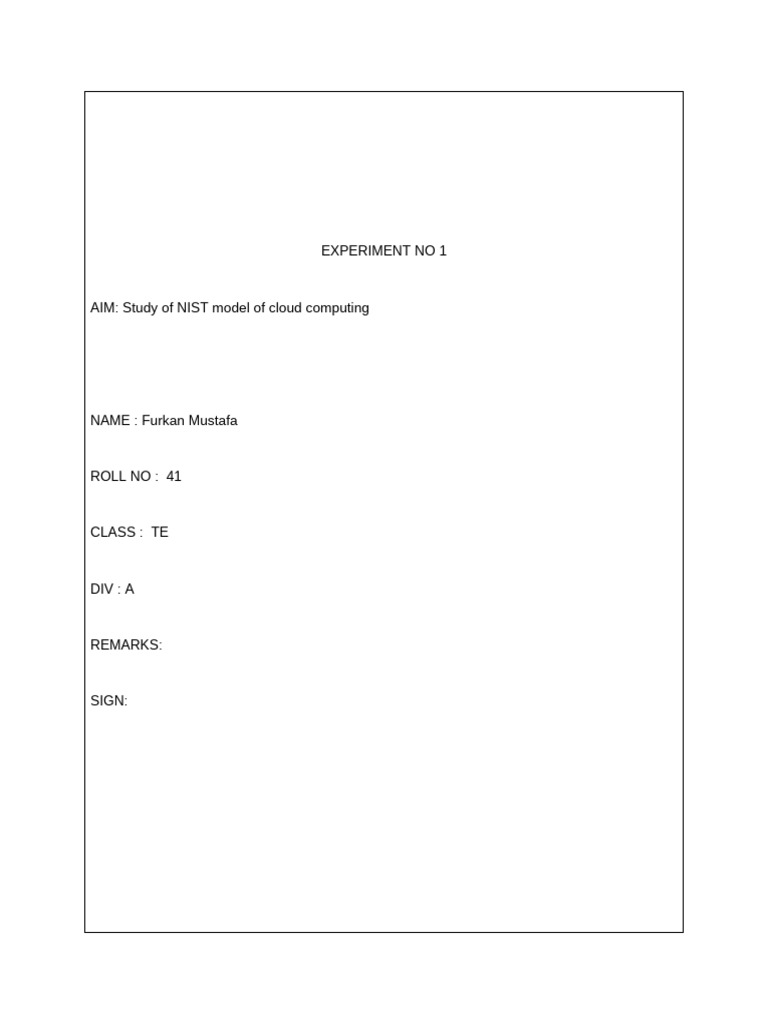 Experiment No 1 Front Page | PDF