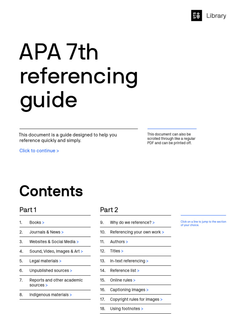 APA Guide - UTS Library | PDF | Apa Style | American Psychological ...