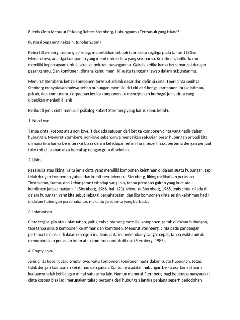 8 Jenis Cinta Menurut Psikolog Robert Sternberg | PDF