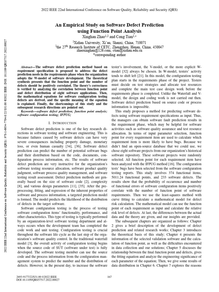 An Empirical Study On Software Defect Prediction Using Function Point Analysis | PDF | Software ...