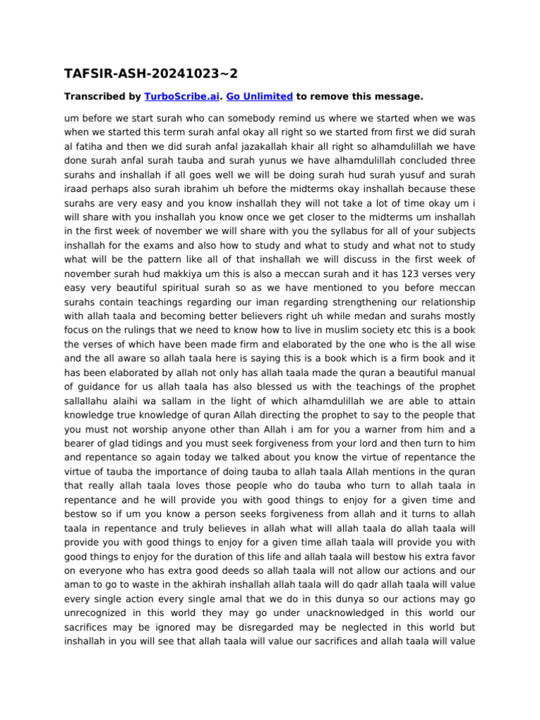 Tafsir Ash 20241023 2 | PDF | Surah | God In Islam