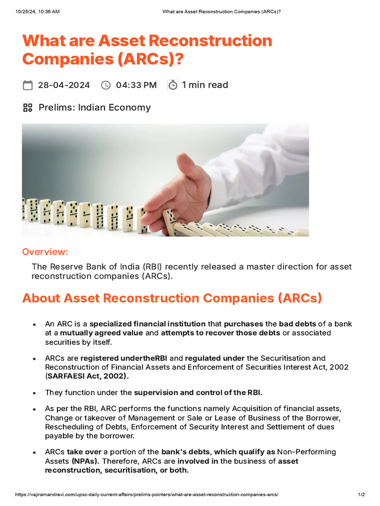What Are Asset Reconstruction | PDF | Securitization | Loans