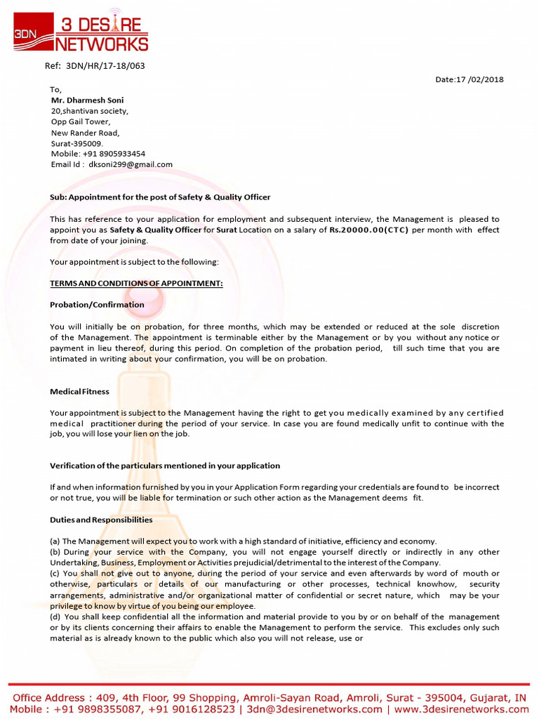 Safety & Quality Officer Offer | PDF | Employment | Justice