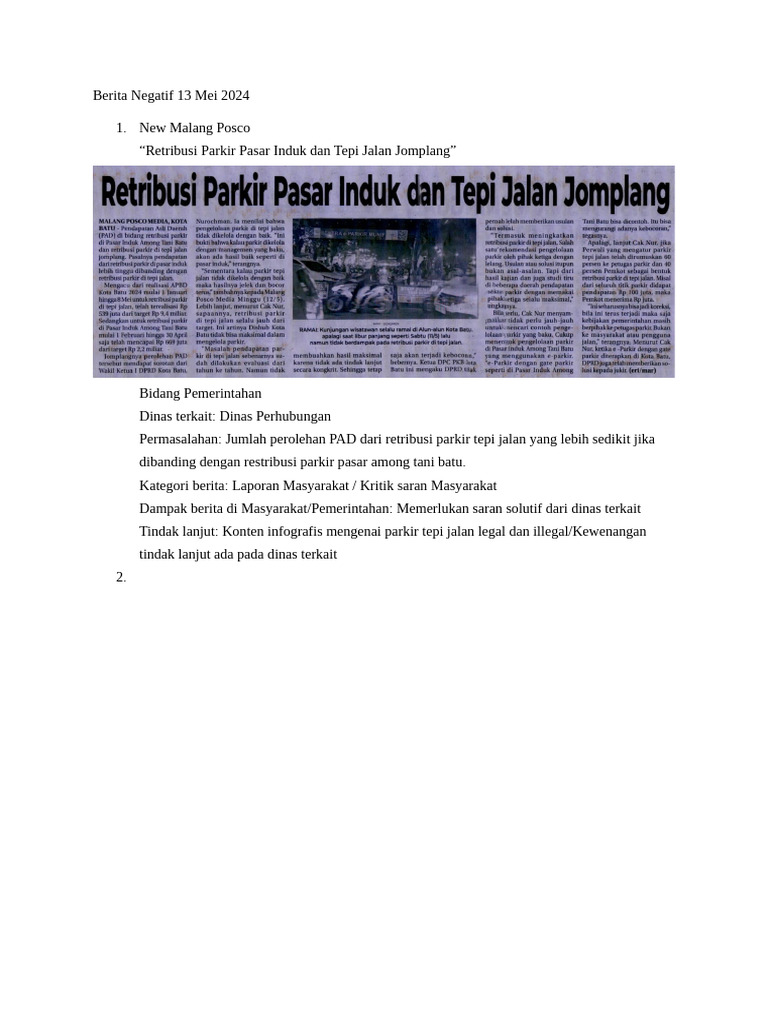 Analisis Berita Retribusi Parkir | PDF