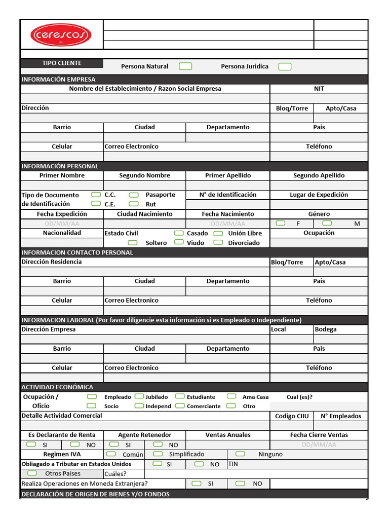 Formulario de Clientes Nuevos | PDF