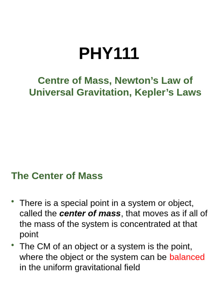 PHY111 COM Gravity Kepler | PDF | Gravity | Newton's Law Of Universal Gravitation